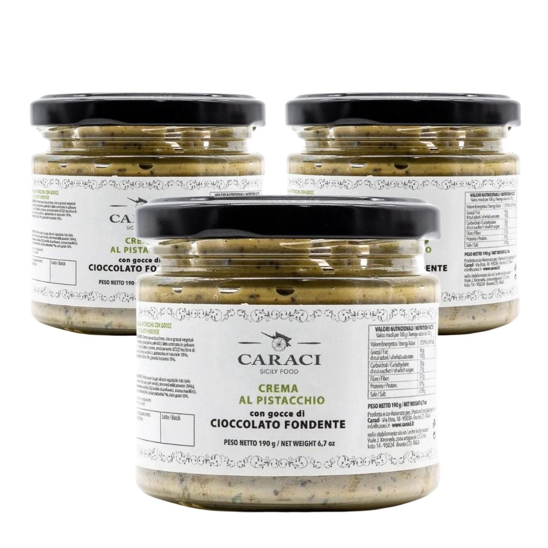 Caraci Sicily Food | Tris di Crema al Pistacchio con Gocce di Cioccolato