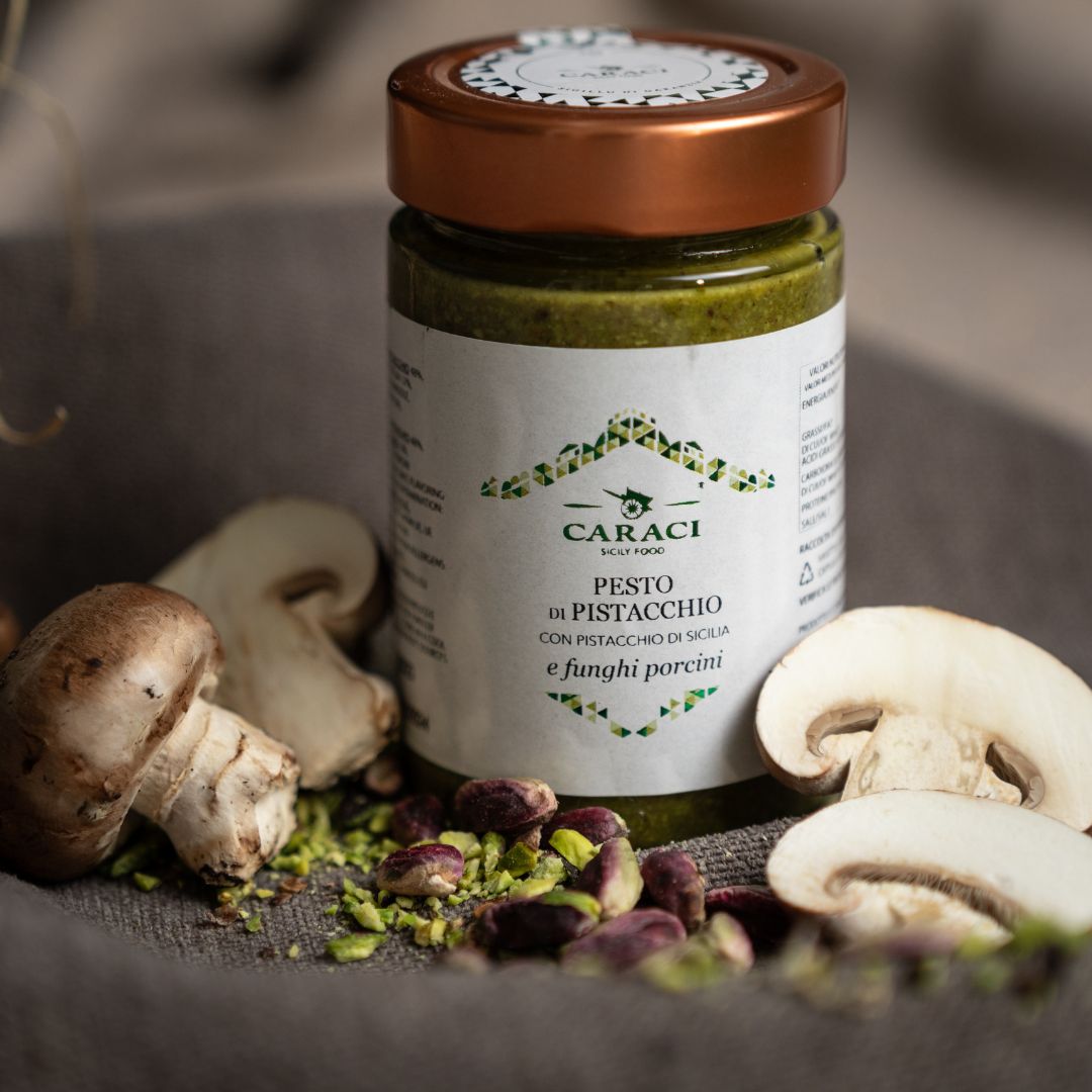 Caraci Sicily Food | Pistachio Pesto and Porcini Mushrooms